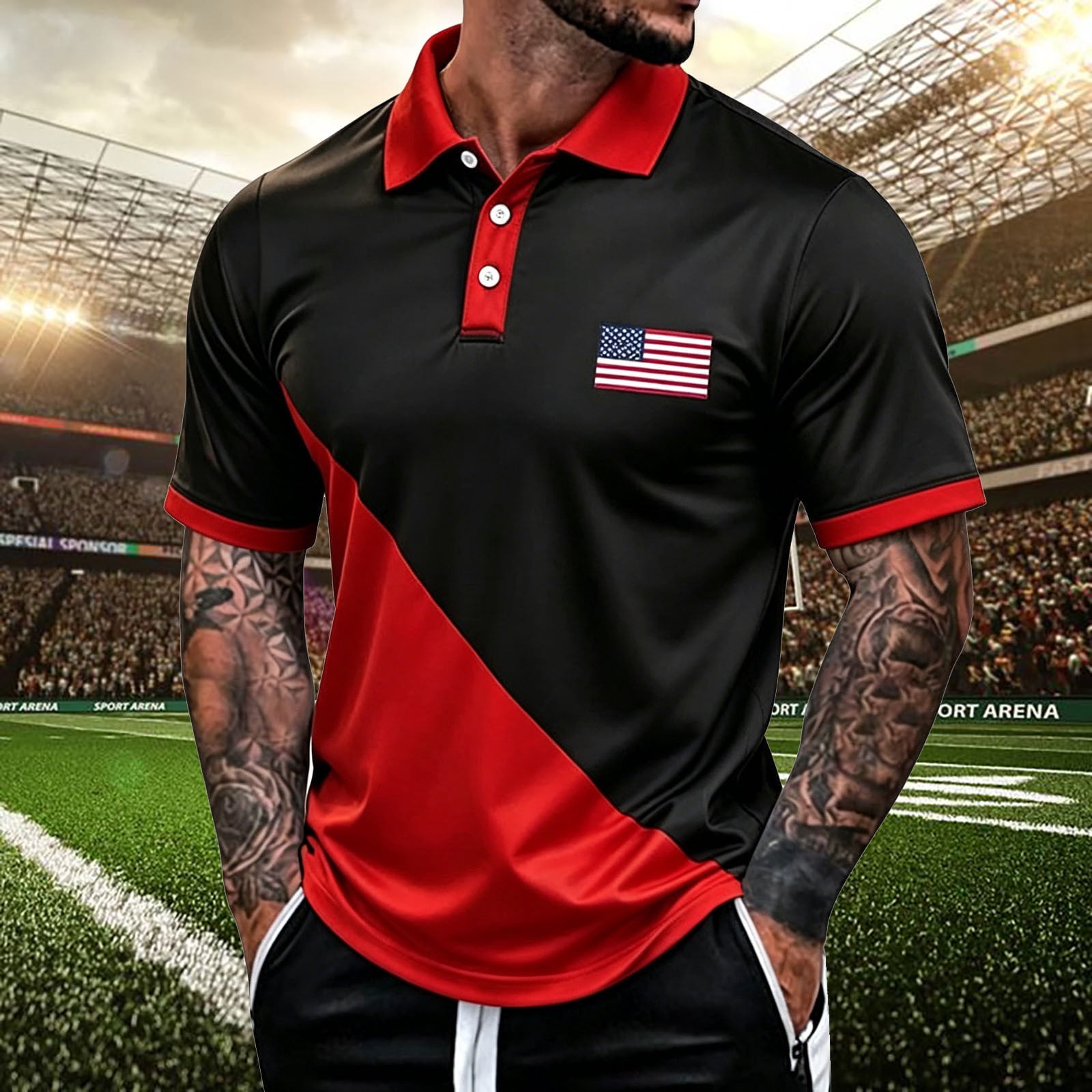 FASHOFT American Flag Golf Shirts for Men 4th of July Polo Shirts USA ...
