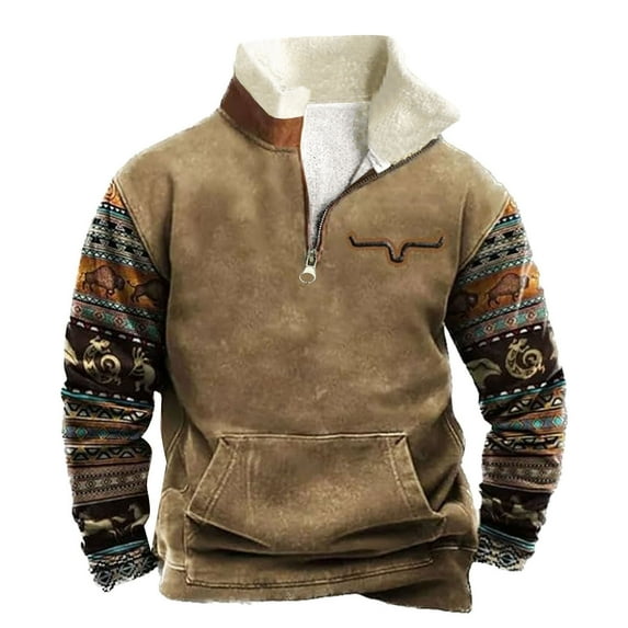 FASHOFT Aztec Cowboy Quarter Zip Pulover Men Long Sleeve Western Shirts ...