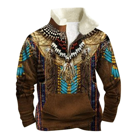 FASHOFT Aztec Cowboy Quarter Zip Pulover Men Long Sleeve Western Shirts ...