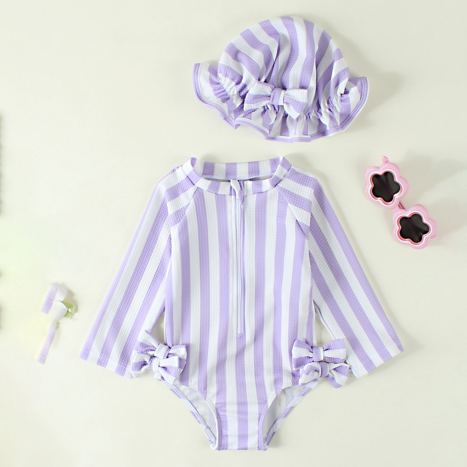 FASHOFT Baby Girl Swimsuit Infant Bathing Suit with Hat Striped Summer ...