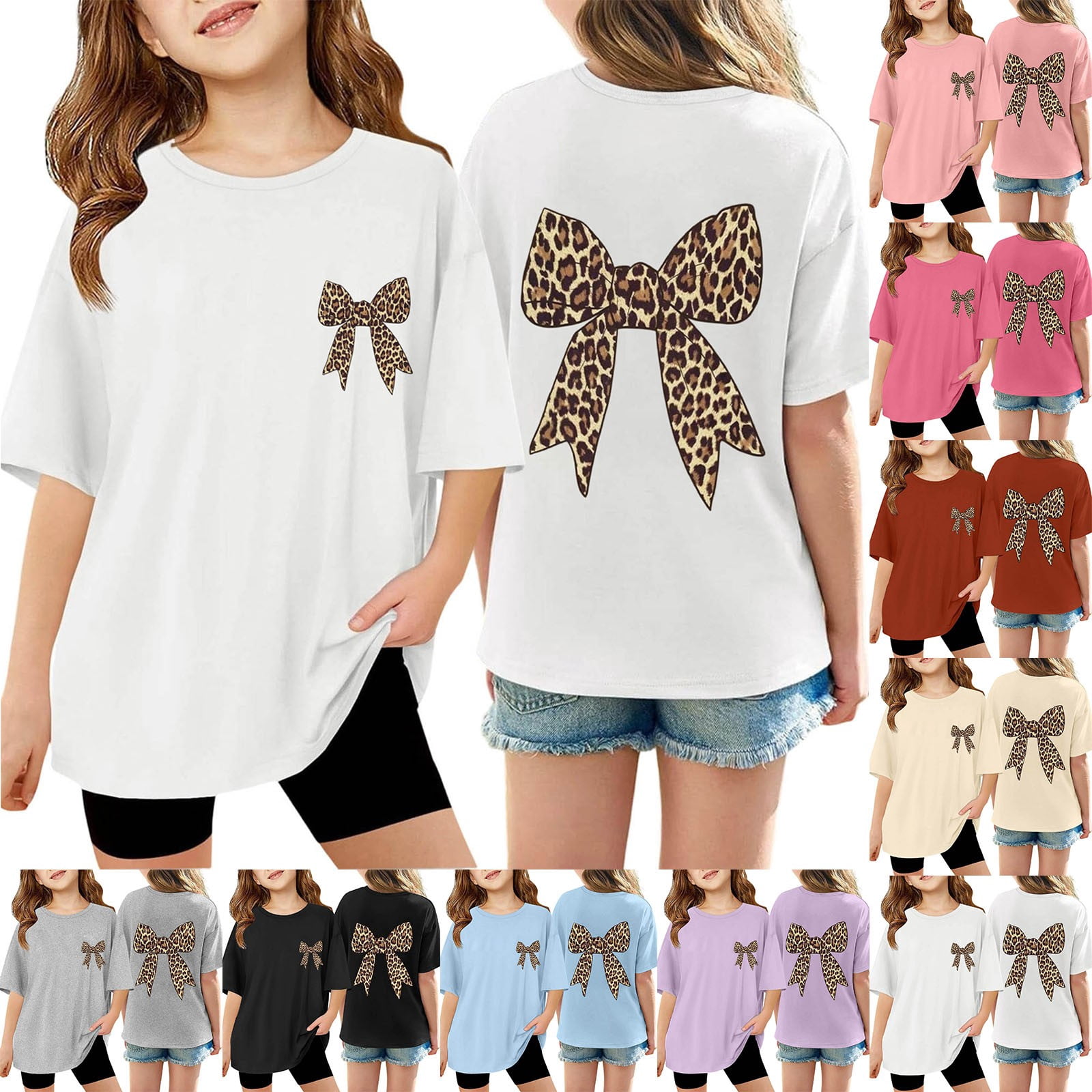 FASHOFT Baby Girl Shirts Lovely Bow Pattern Short Sleeve Crew Neck ...