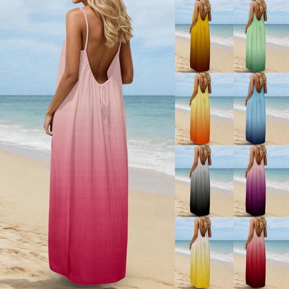 FASHOFT Backless Cami Dresses for Women Gradient Color Open Back ...