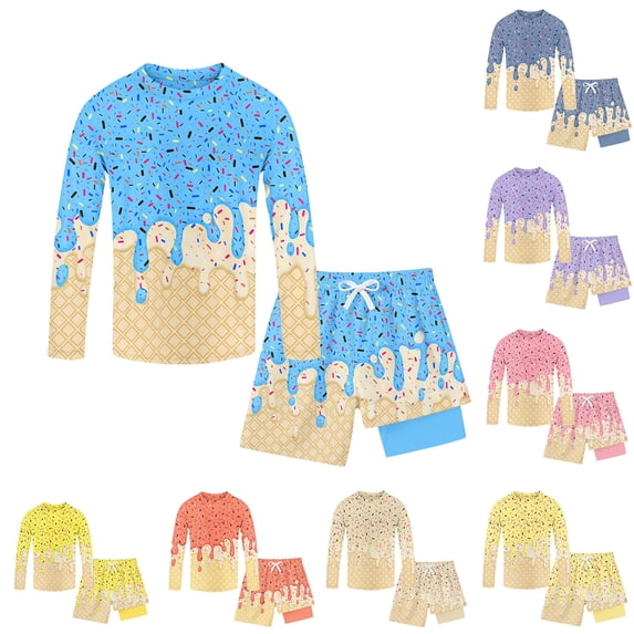 FASHOFT Boys Bathing Suit Two Piece Ice Cream Print Long Sleeve Rash ...