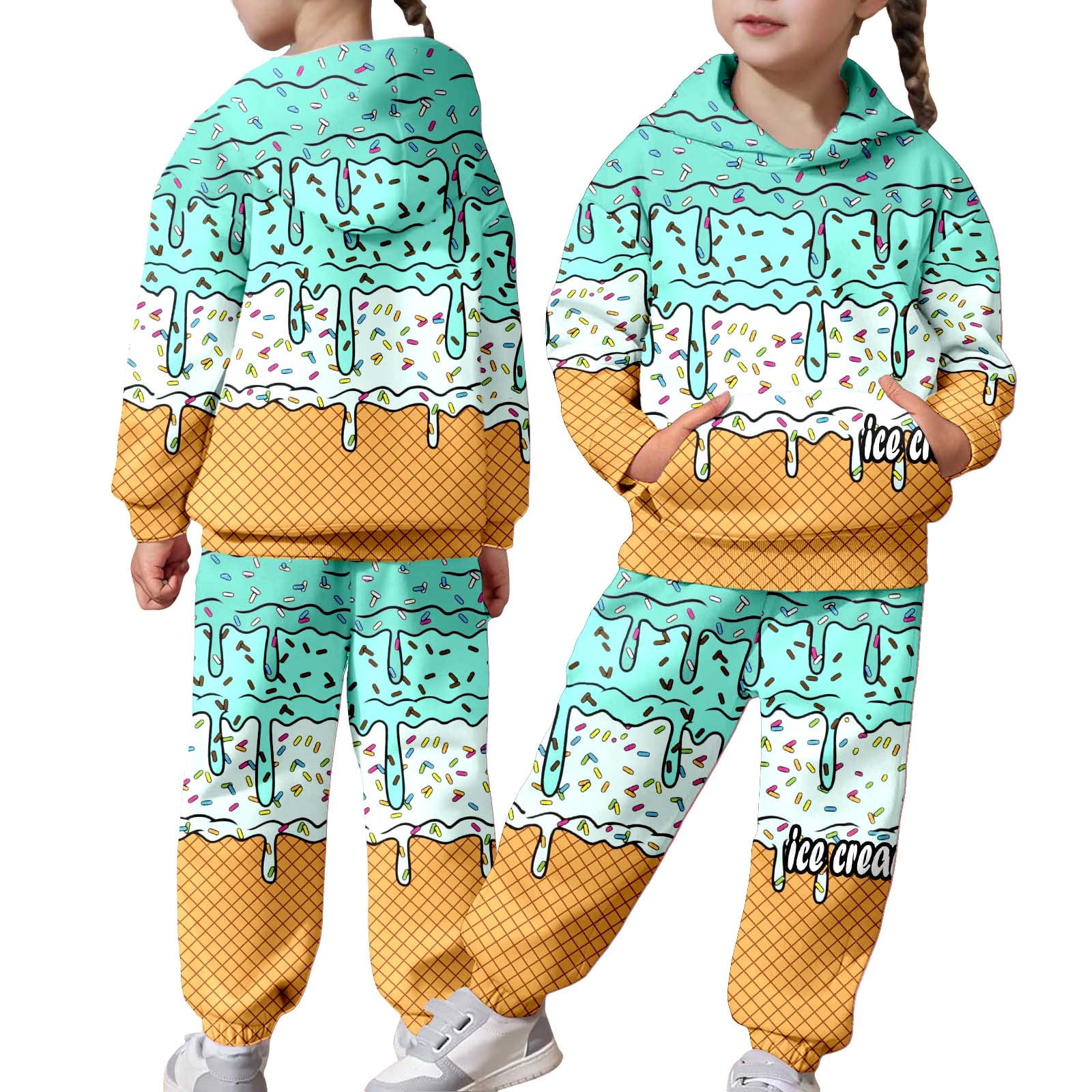 FASHOFT Boys Sweatsuit Ice Cream Drip Graphic Hoodie And Sweatpants 2 ...