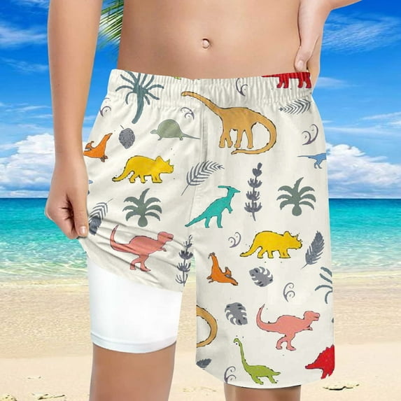 FASHOFT Boys Swim Trunks with Boxer Brief Liner Compression Boy Bathing ...
