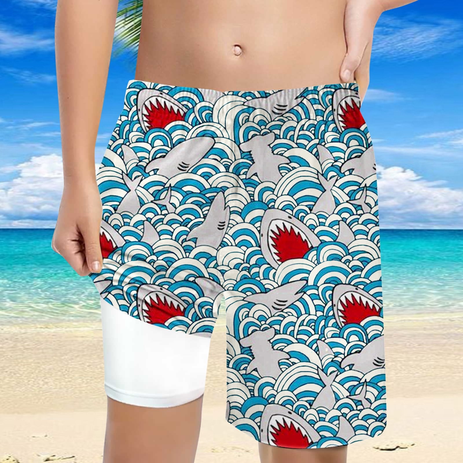 FASHOFT Boys Swim Trunks with Compression Liner Hawaiian Print Bathing ...