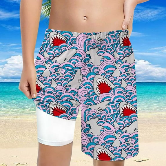 FASHOFT Boys Swim Trunks with Compression Liner Hawaiian Print Bathing ...