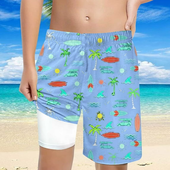 FASHOFT Boys Swim Trunks with Compression Liner Hawaiian Printed Boxer ...