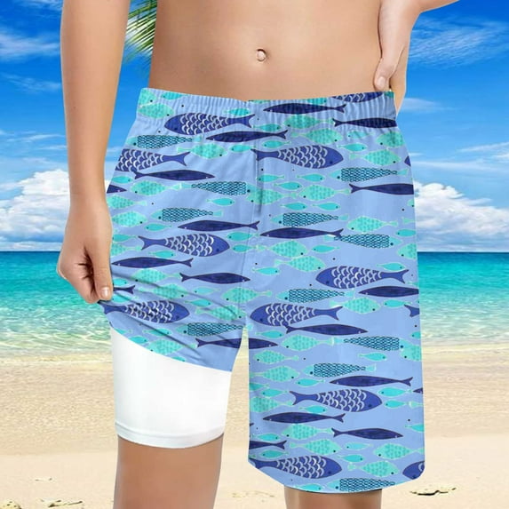 FASHOFT Boys Swim Trunks with Compression Liner Hawaiian Printing Boxer ...
