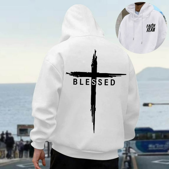 FASHOFT Christian Hoodies for Men Blessed Bible Verse Graphic ...