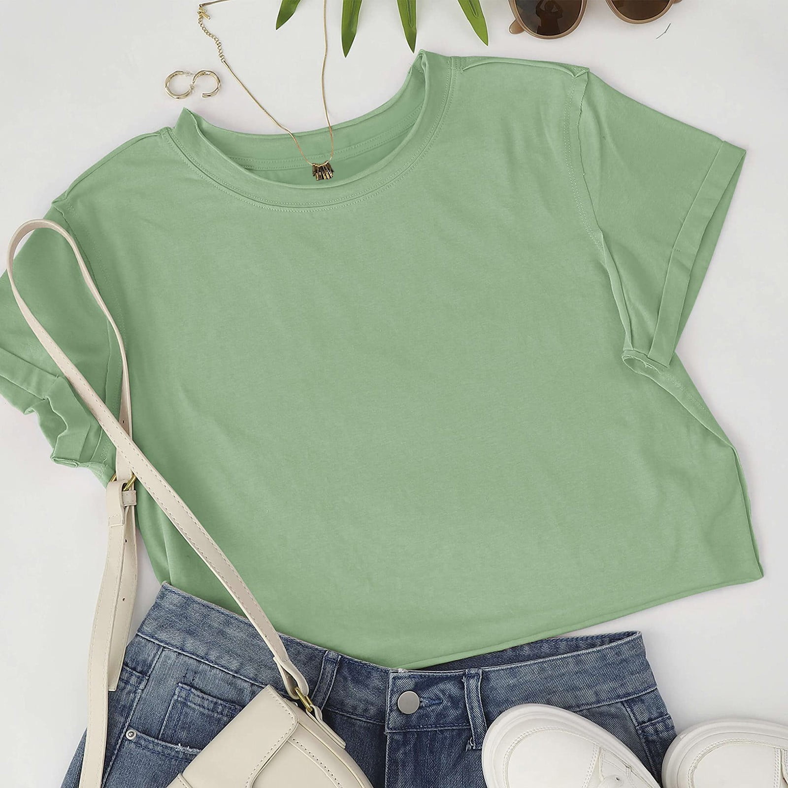 FASHOFT Crop Tops for Women Cropped T Shirts Trendy Short Sleeve Crew ...