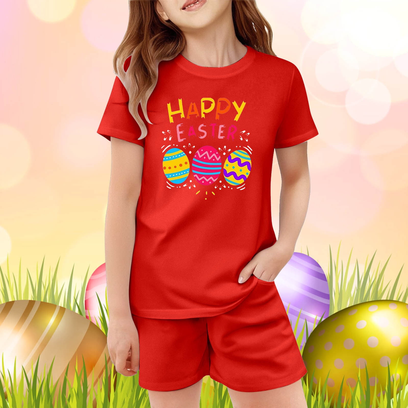 FASHOFT Easter Outfits Set for Girls Boys Adorable Bunny Graphic Short ...