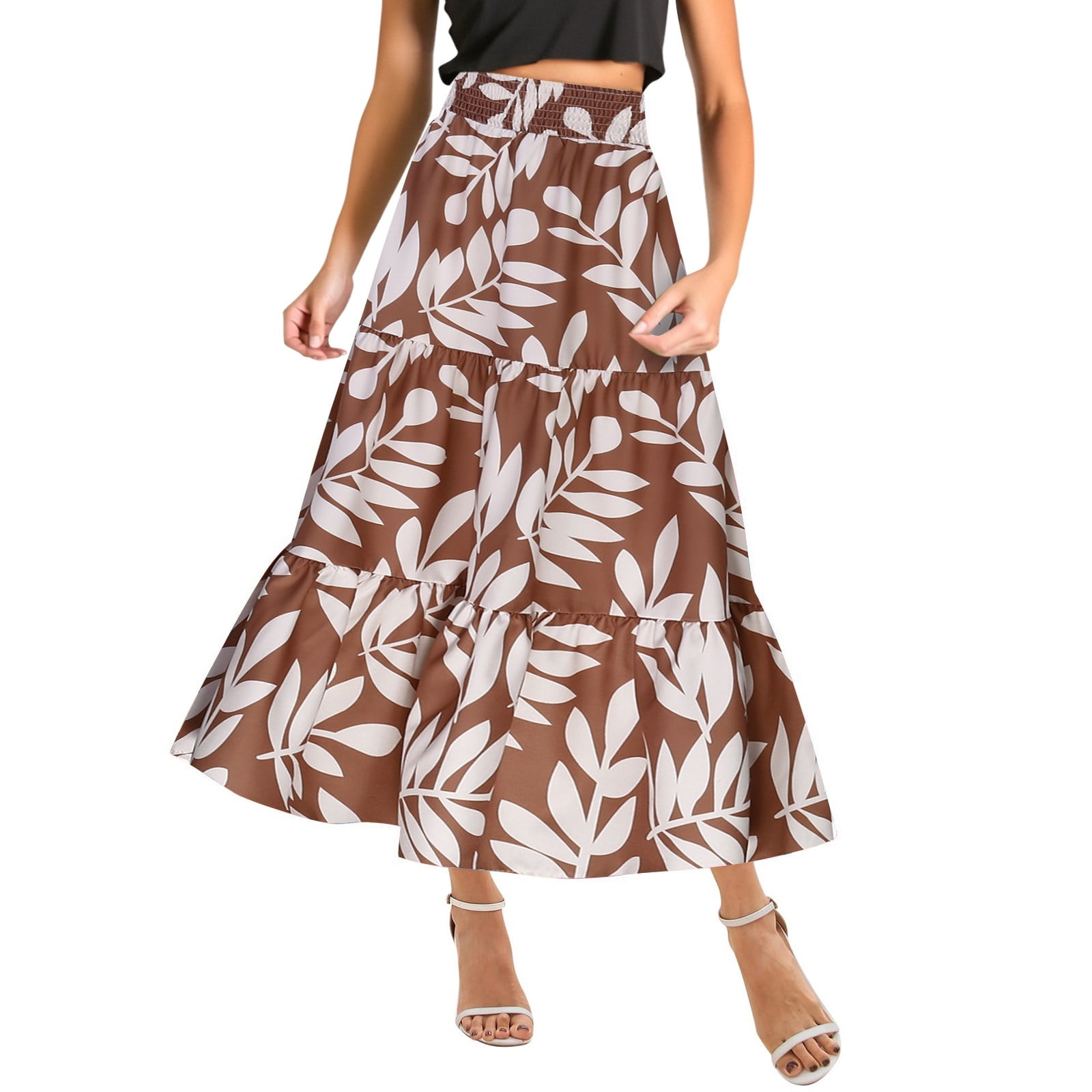FASHOFT Floral Pattern Summer Skirt for Women Fashion Casual Long Dress ...