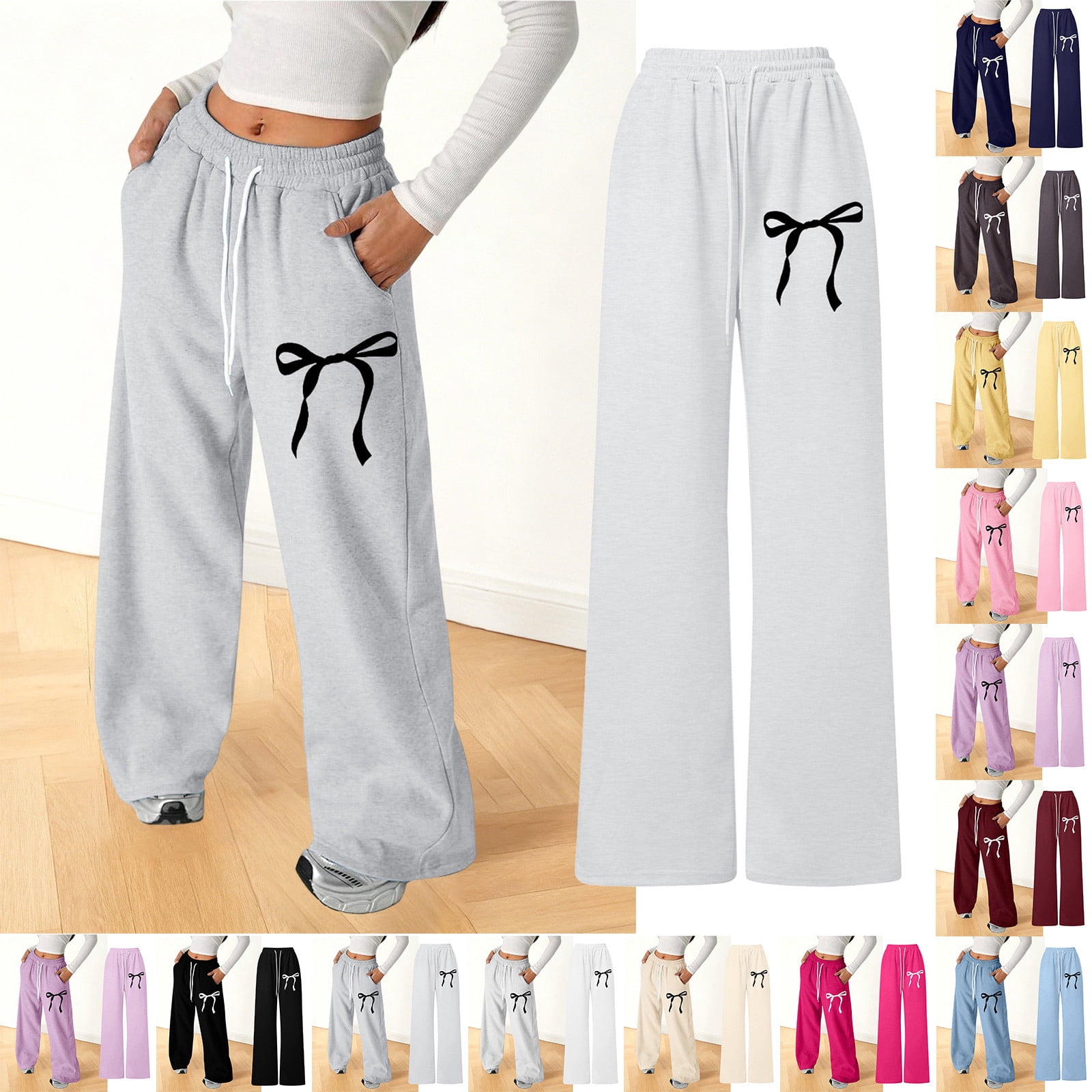 FASHOFT Girl's Bowknot Baggy Sweatpants Cute Bow Straight Leg Joggers ...