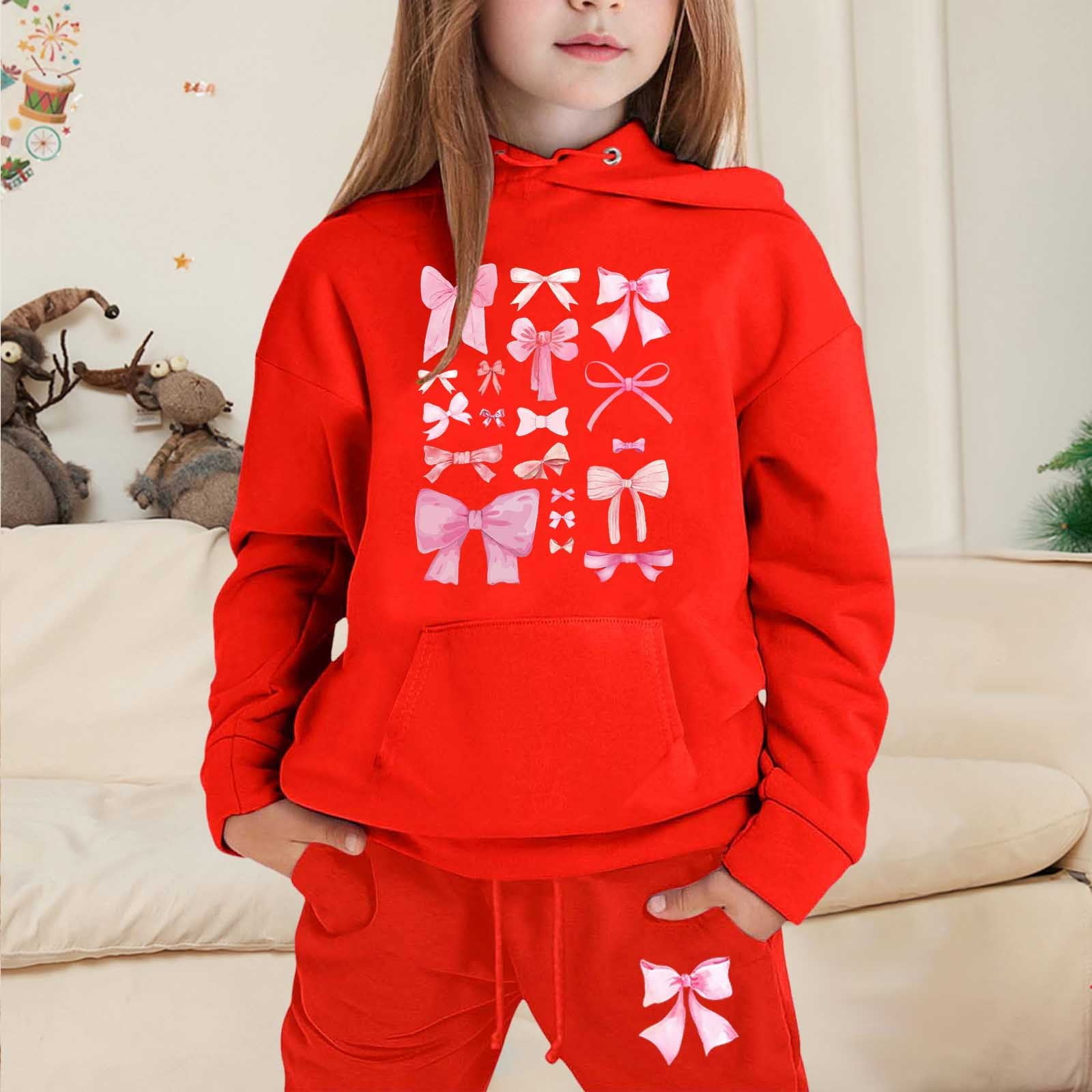FASHOFT Girls Sweatsuit 2 Piece Outfits Set Bow Graphic Drop Shoulder ...