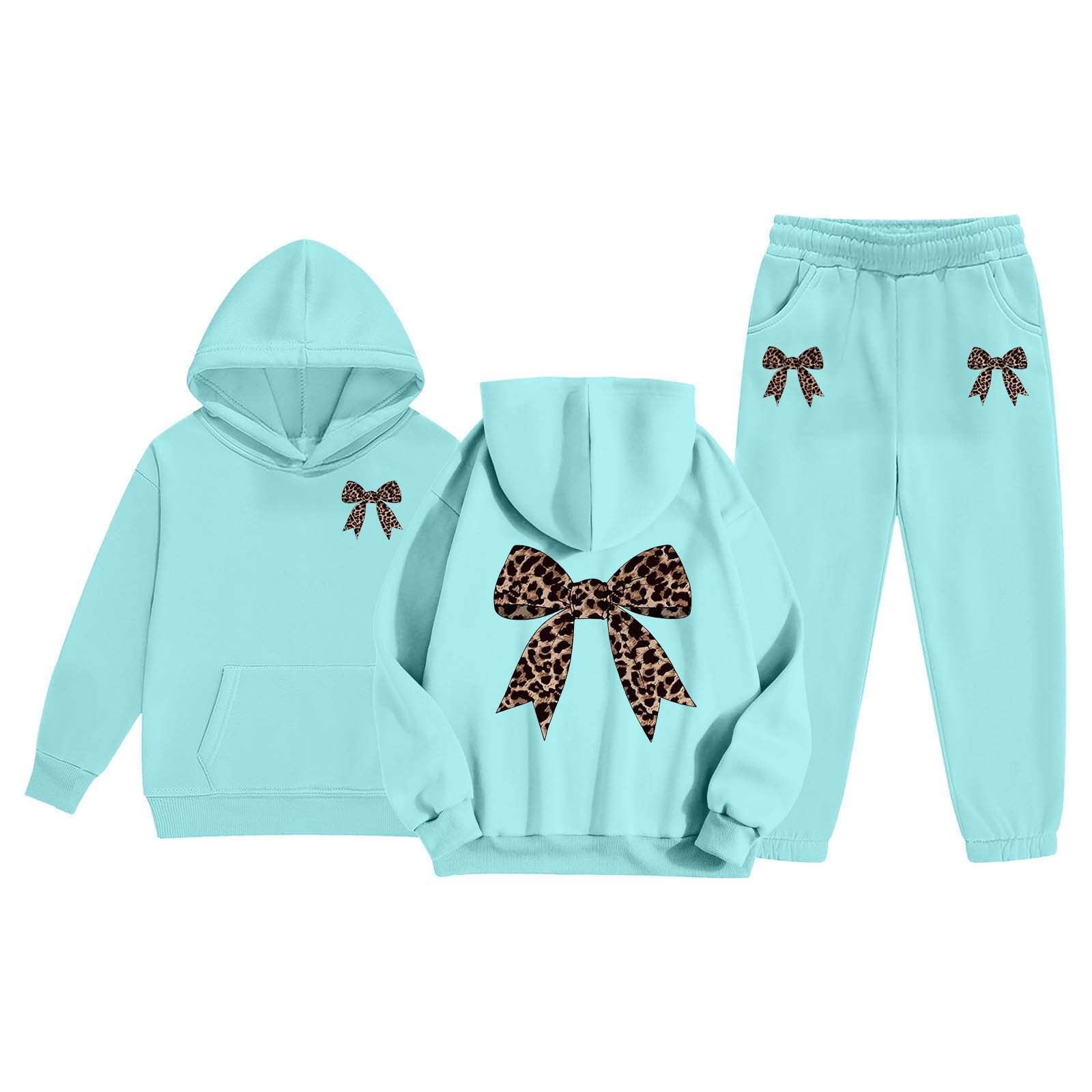 FASHOFT Girls Sweatsuit Outfits Set Cute Bow Leopard Print Hoodie and ...