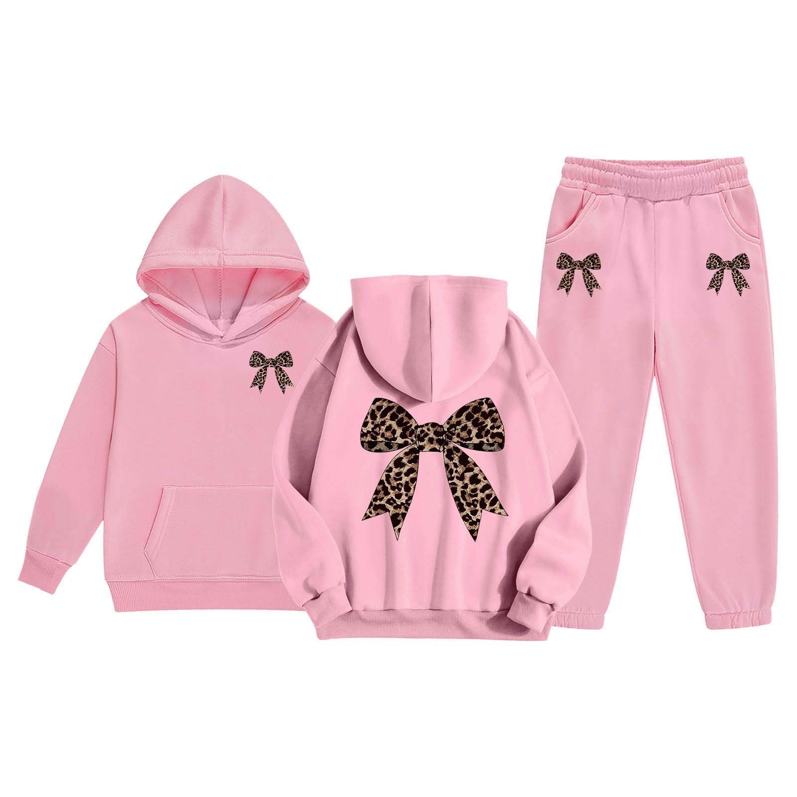 FASHOFT Girls Sweatsuit Outfits Set Cute Bow Leopard Print Hoodie and ...