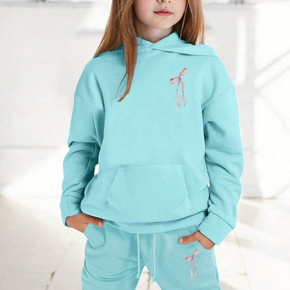 FASHOFT Girls Sweatsuit Set Cute Bow Graphic Hooded Sweatshirt and ...