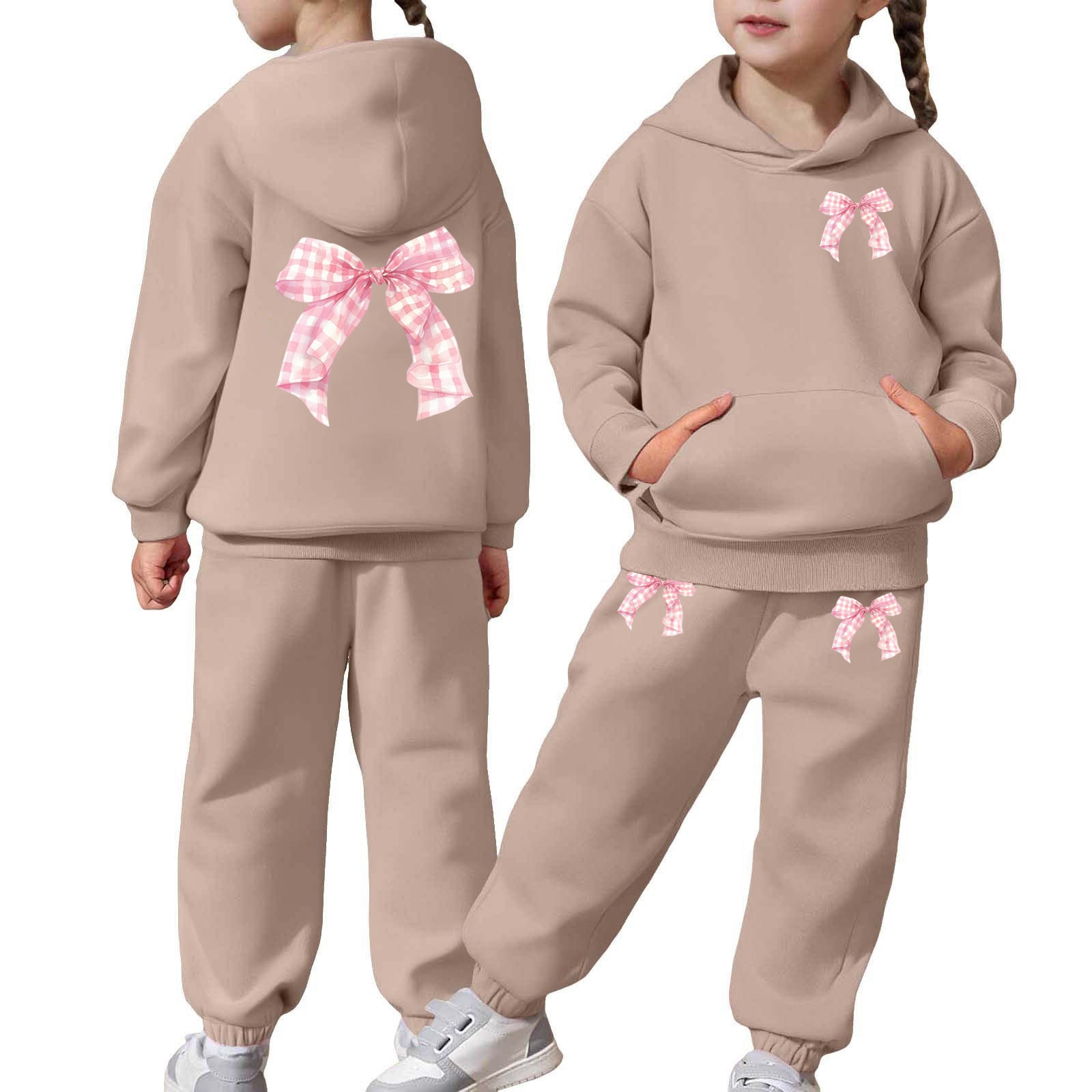 FASHOFT Girls Sweatsuit Valentines Day Outfits Set Cute Bow Hoodie and ...