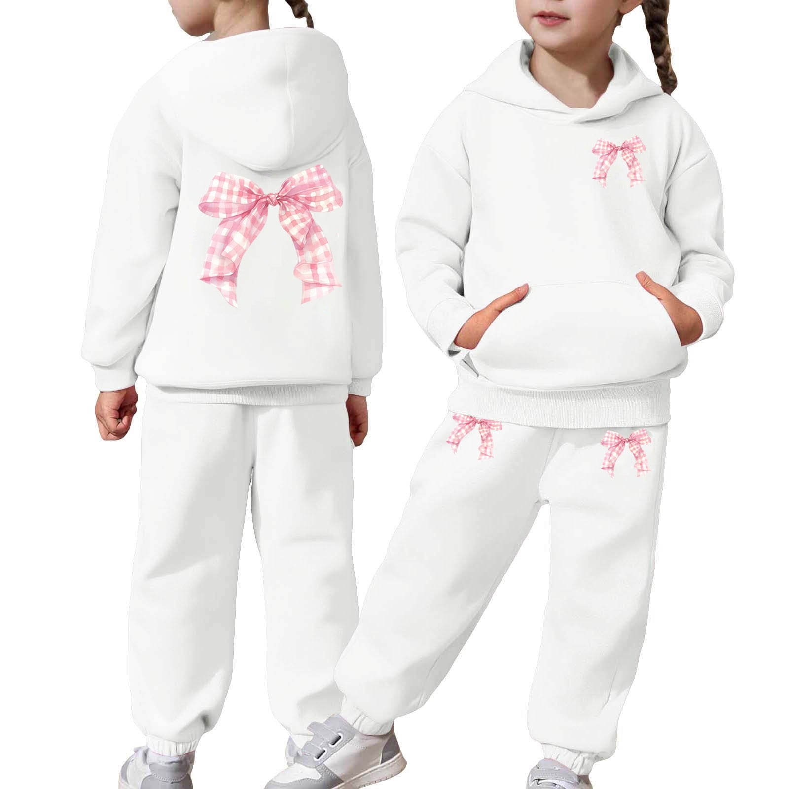 FASHOFT Girls Sweatsuit Valentines Day Outfits Set Cute Bow Hoodie and ...