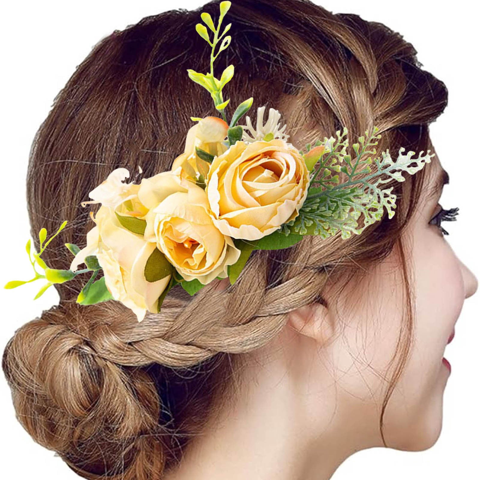 FASHOFT Graduation Cap Headband Flower Bride Wedding Hair Comb White ...