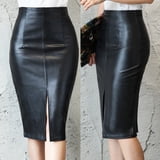 FASHOFT Leather Skirt For Women Zipper PU Leather Skirt High Waist Slim ...