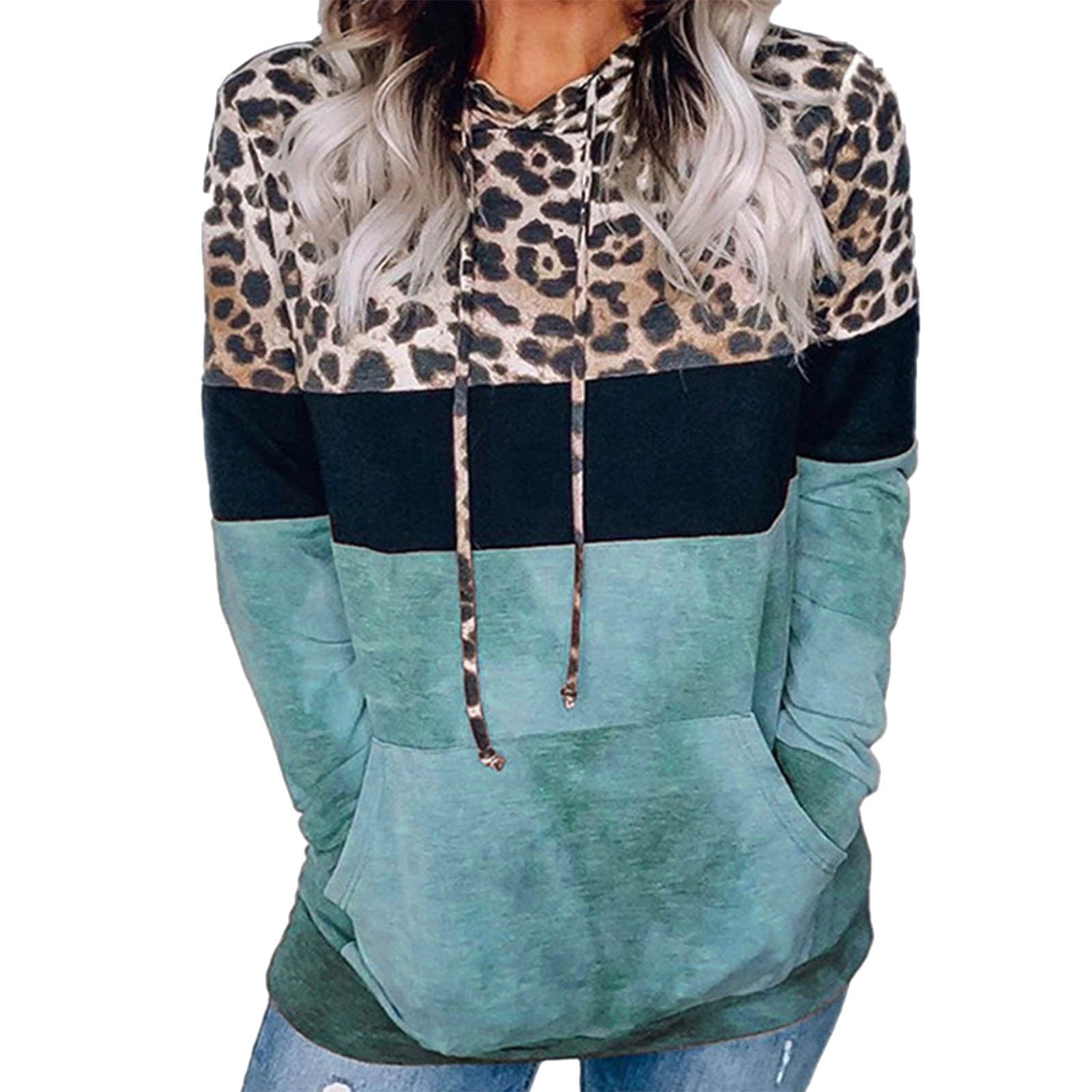 FASHOFT Leopard Hoodie Womens Color Block Graphic Sweatshirt Fall ...