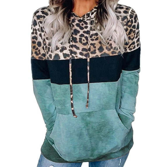 FASHOFT Leopard Hoodie Womens Color Block Graphic Sweatshirt Fall ...