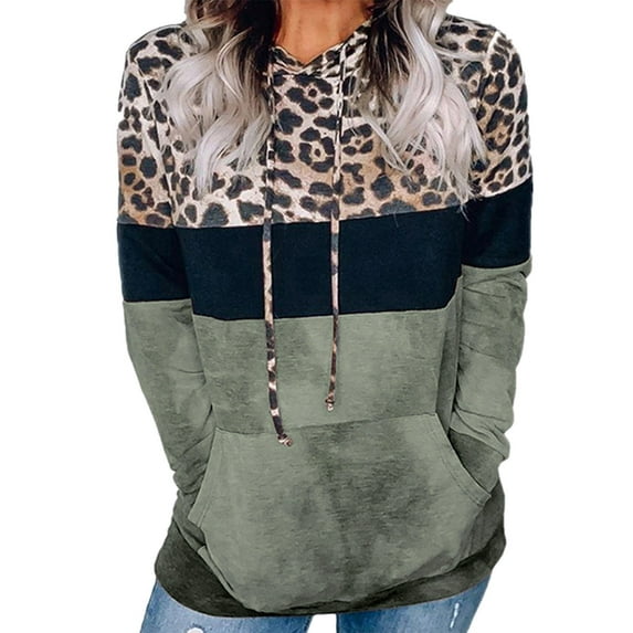 FASHOFT Leopard Hoodie Womens Color Block Graphic Sweatshirt Fall ...