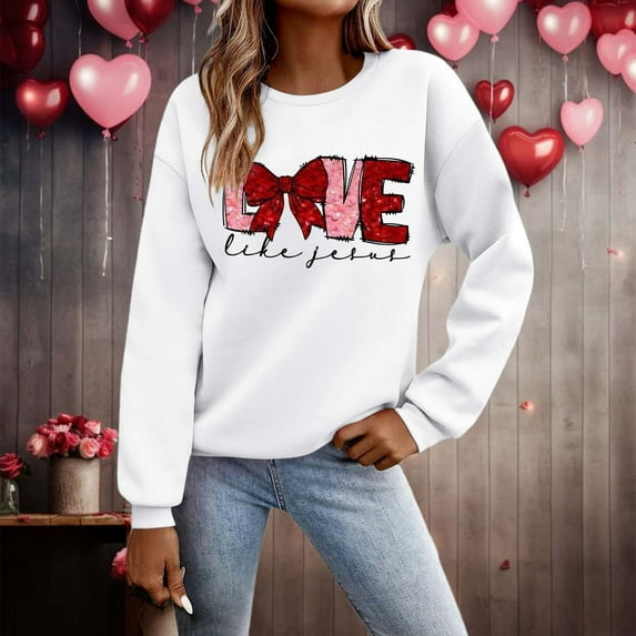 FASHOFT Love Heart Sweatshirts for Women Cute Hearts Graphic Pullover ...