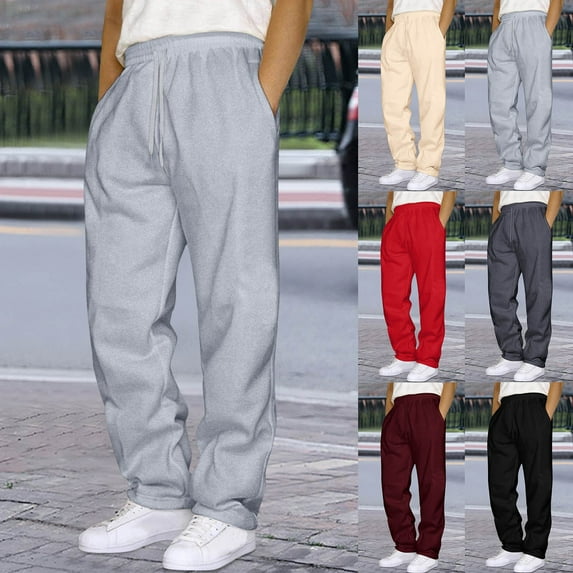 FASHOFT Men's Lightweight Lounge Sweatpants Straight Leg Open Bottom ...