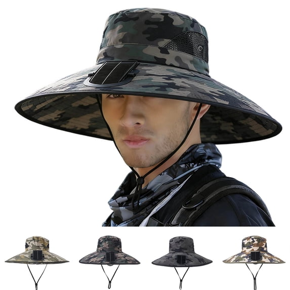 FASHOFT Men's Solar Fan Hats Extended Battery Fishing Cap with Dual Fan ...
