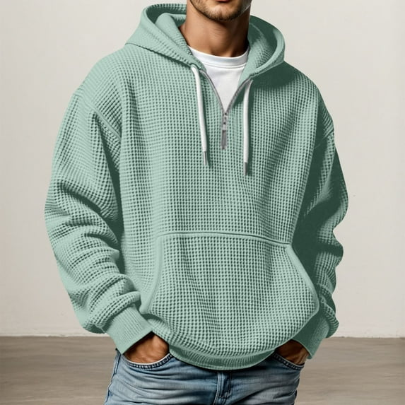 FASHOFT Mens Quarter Zip Pullover Sweatshirt Long Sleeve Waffle Hoodies ...