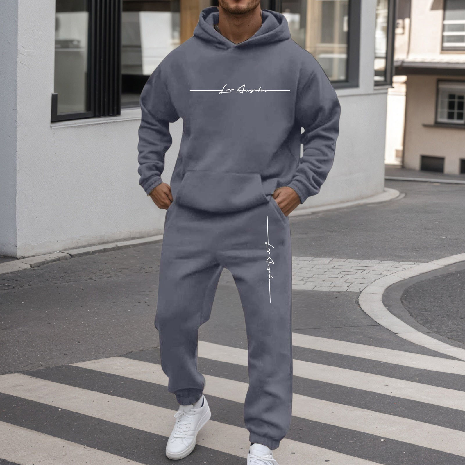 FASHOFT Mens Sweatsuit 2 Piece Letter Print Tracksuit Casual Athletic ...