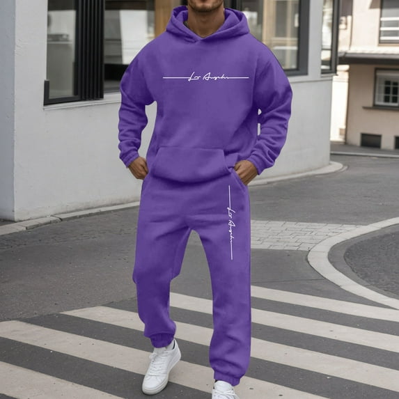 FASHOFT Mens Sweatsuit 2 Piece Letter Print Tracksuit Casual Athletic ...