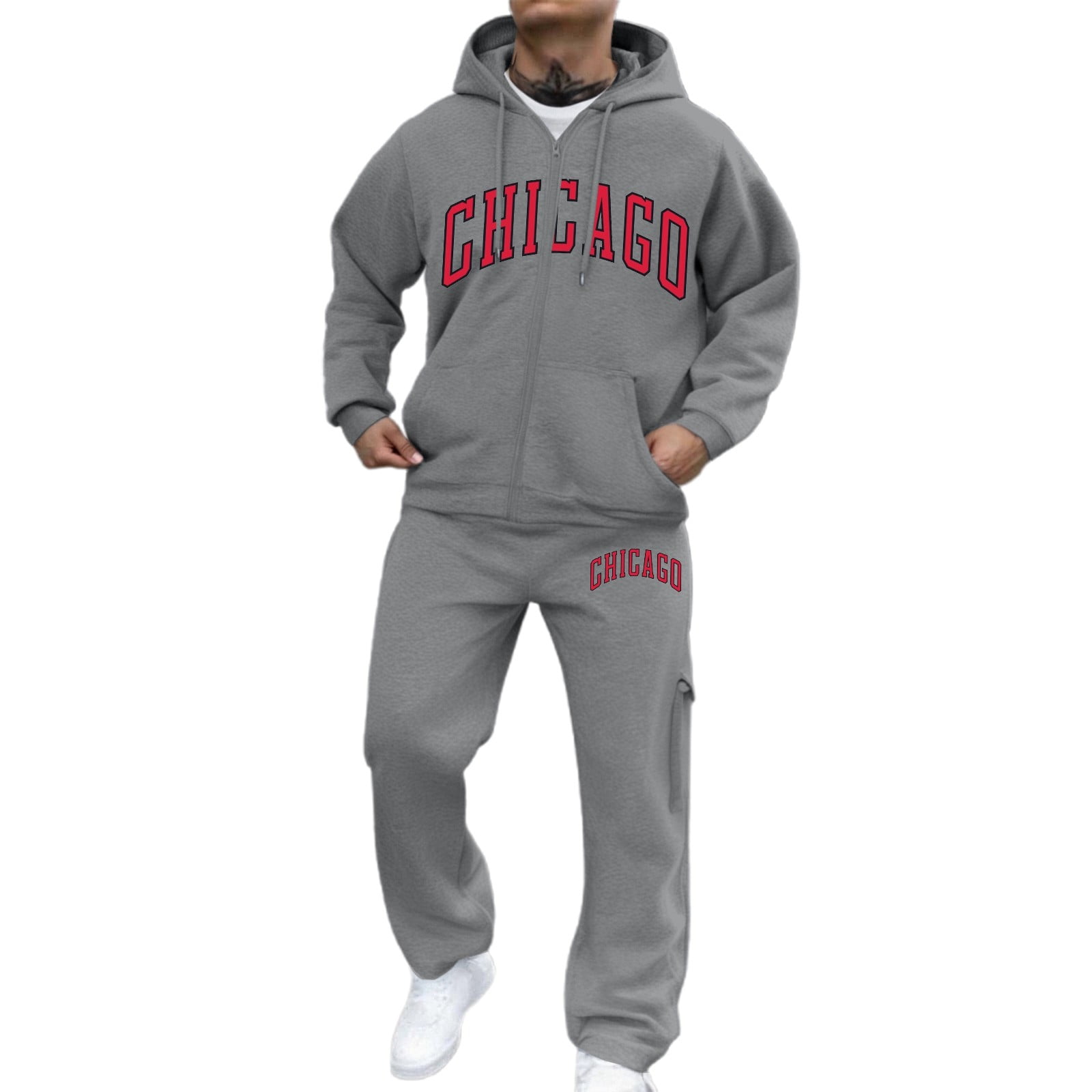 FASHOFT Mens Sweatsuit Full Zip Hoodie and Sweatpants 2 Piece Tracksuit ...