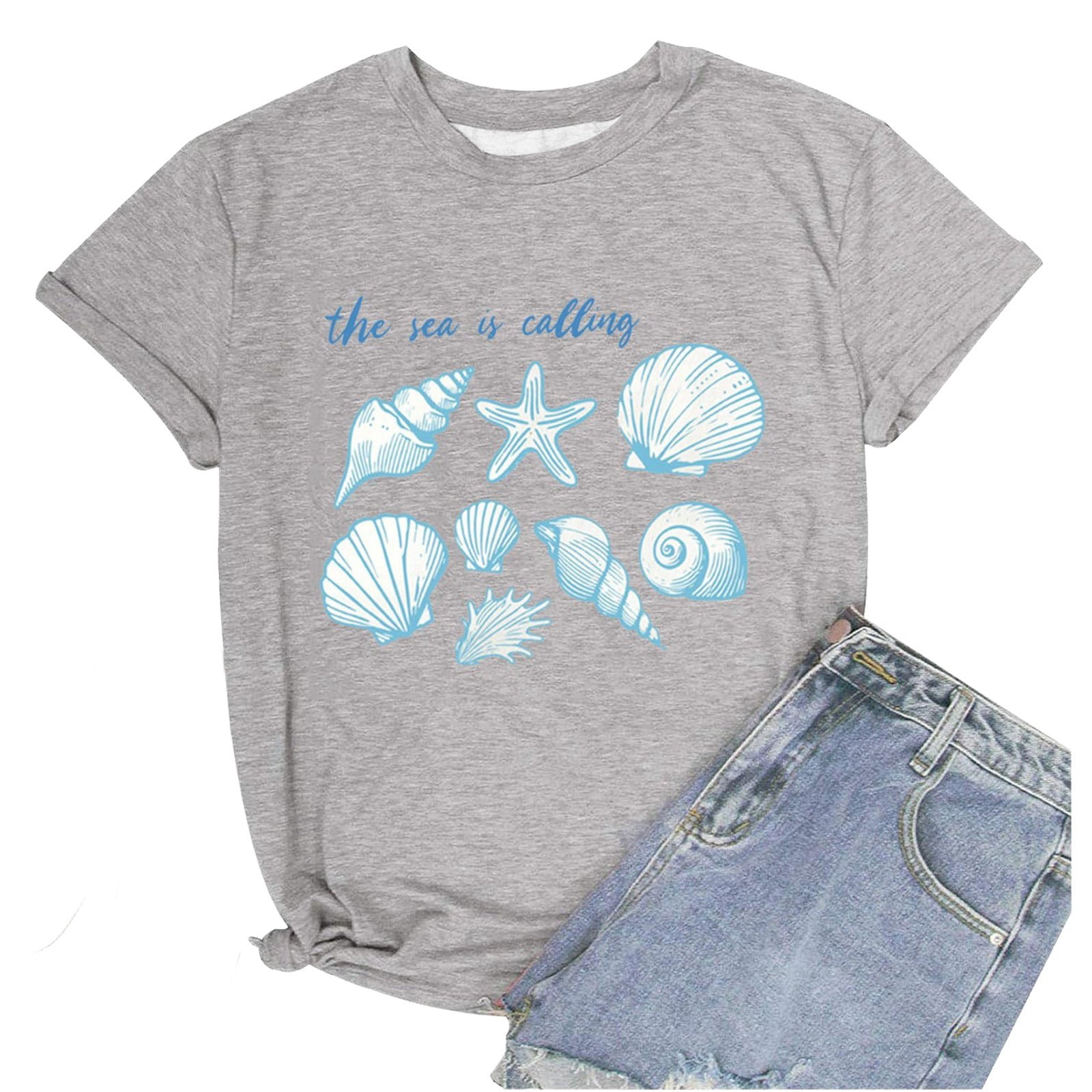 FASHOFT Oversized Beach Graphic Tees for Women Vintage Crew Neck Short ...