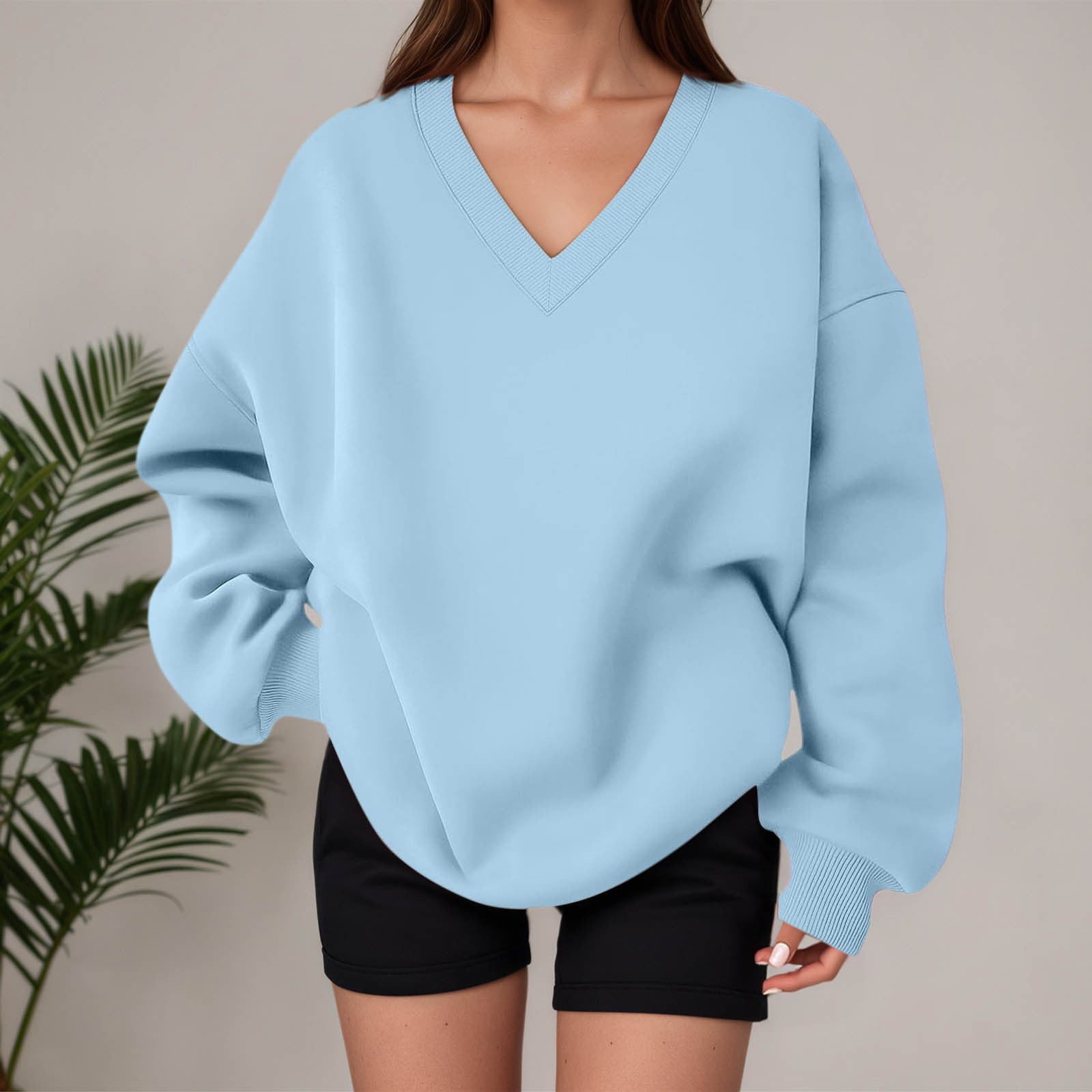 FASHOFT Oversized Sweatshirt for Women V Neck Baggy Long Sleeve ...