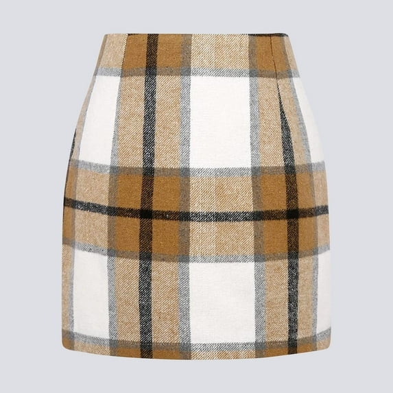 FASHOFT Plaid Skirts for Women High Waisted Elegant Pencil Wool Tweed ...