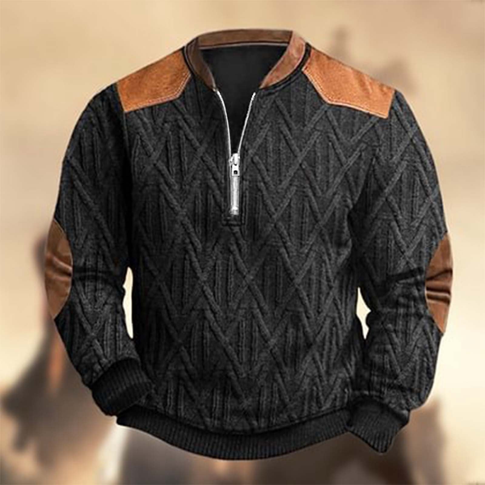 FASHOFT Quarter Zip Pullover Men Oversized Patchwork Sweatshirt Casual ...