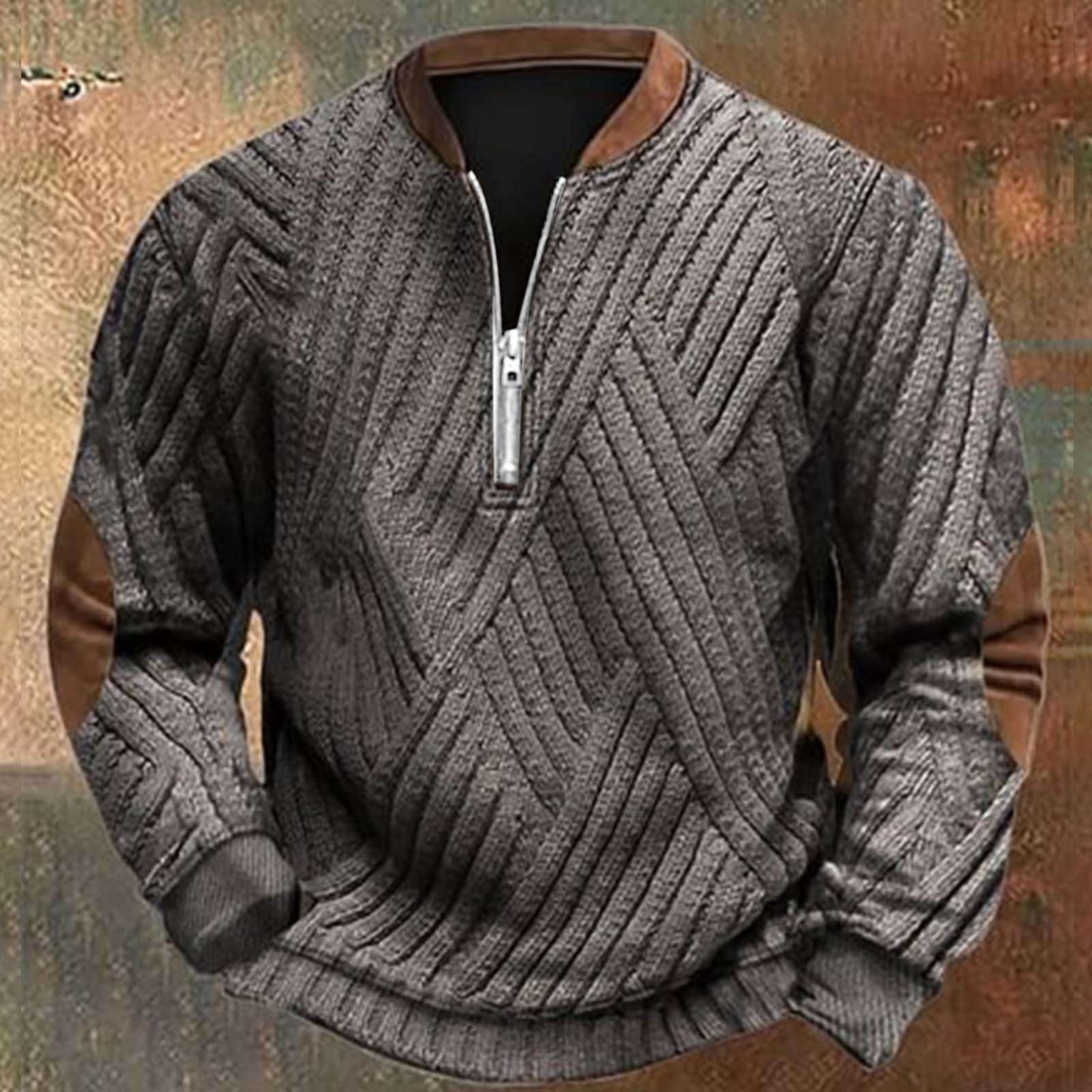 FASHOFT Quarter Zip Pullover Men Oversized Patchwork Sweatshirt Casual ...