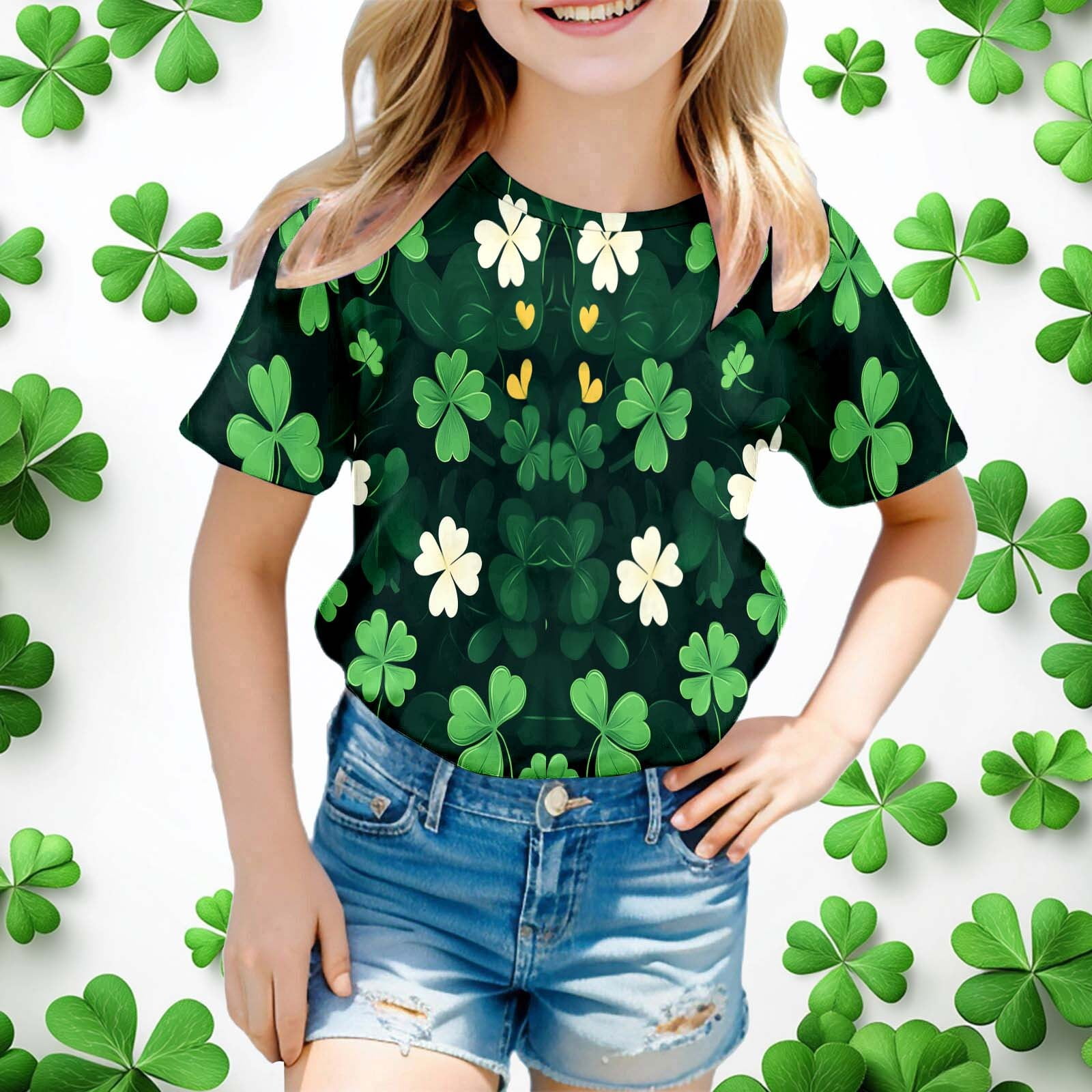 FASHOFT St. Patrick's Day Shirts for Boys Girls Shamrock Clover Printed ...