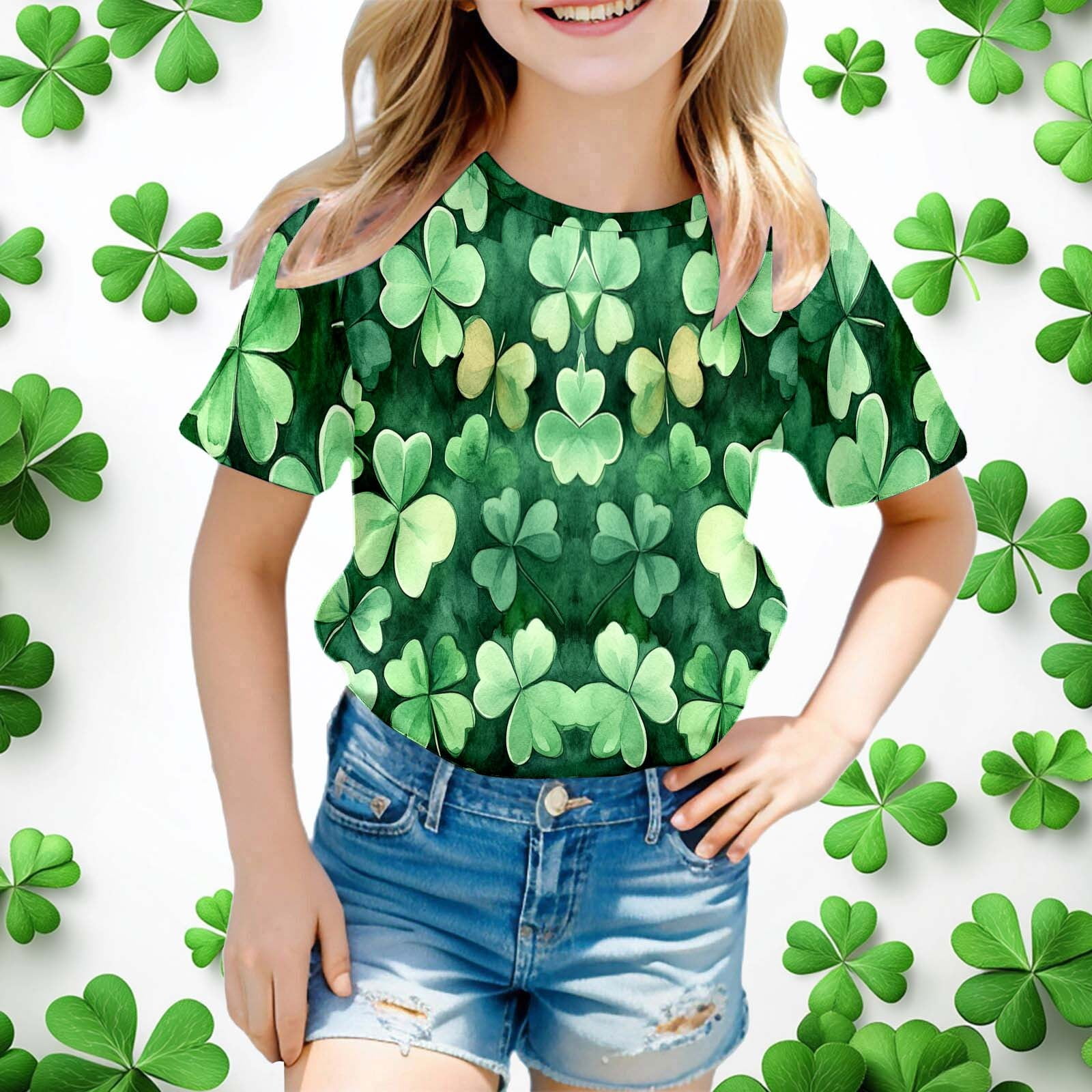 FASHOFT St. Patrick's Day Shirts for Kids Shamrock Clover Printed Short ...