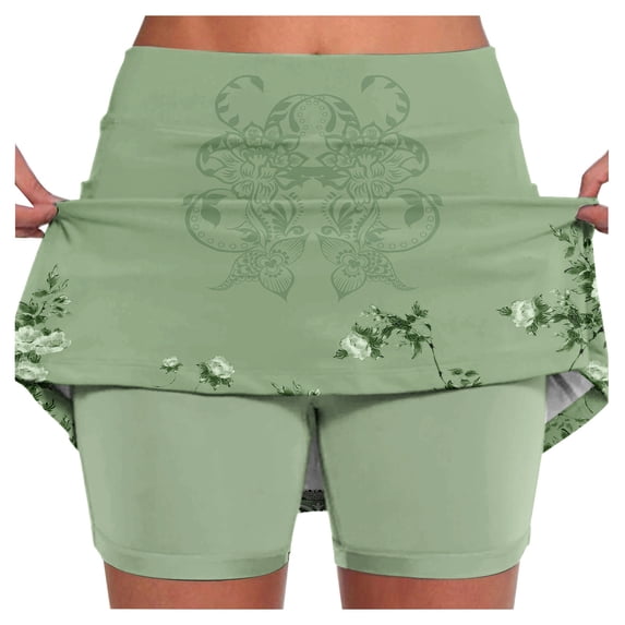 FASHOFT Tennis Skirts For Women Retro Floral Printed Double Layer Skort ...