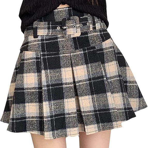 FASHOFT Tweed Plaid Mini Skirt for Women A Line Belt Dress Mixed ...