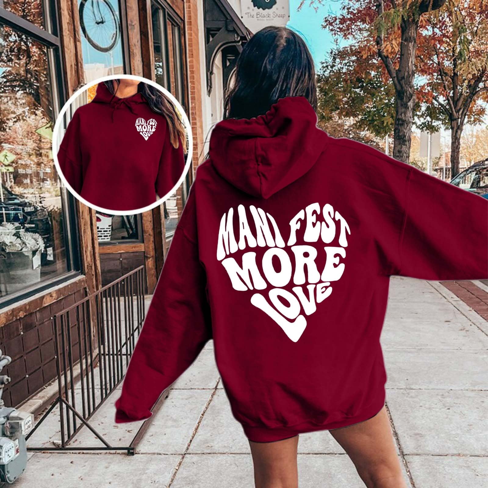 FASHOFT Valentine's Day Hoodies for Women Love Heart Graphic Sweatshirt ...