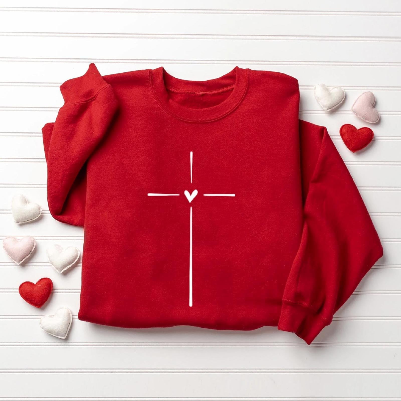 FASHOFT Valentine's Day Sweatshirts for Women Love Heart Graphic ...