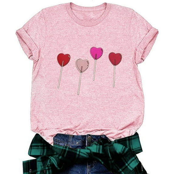 FASHOFT Valentine's Day T-Shirts for Women Love Letter Print Short ...