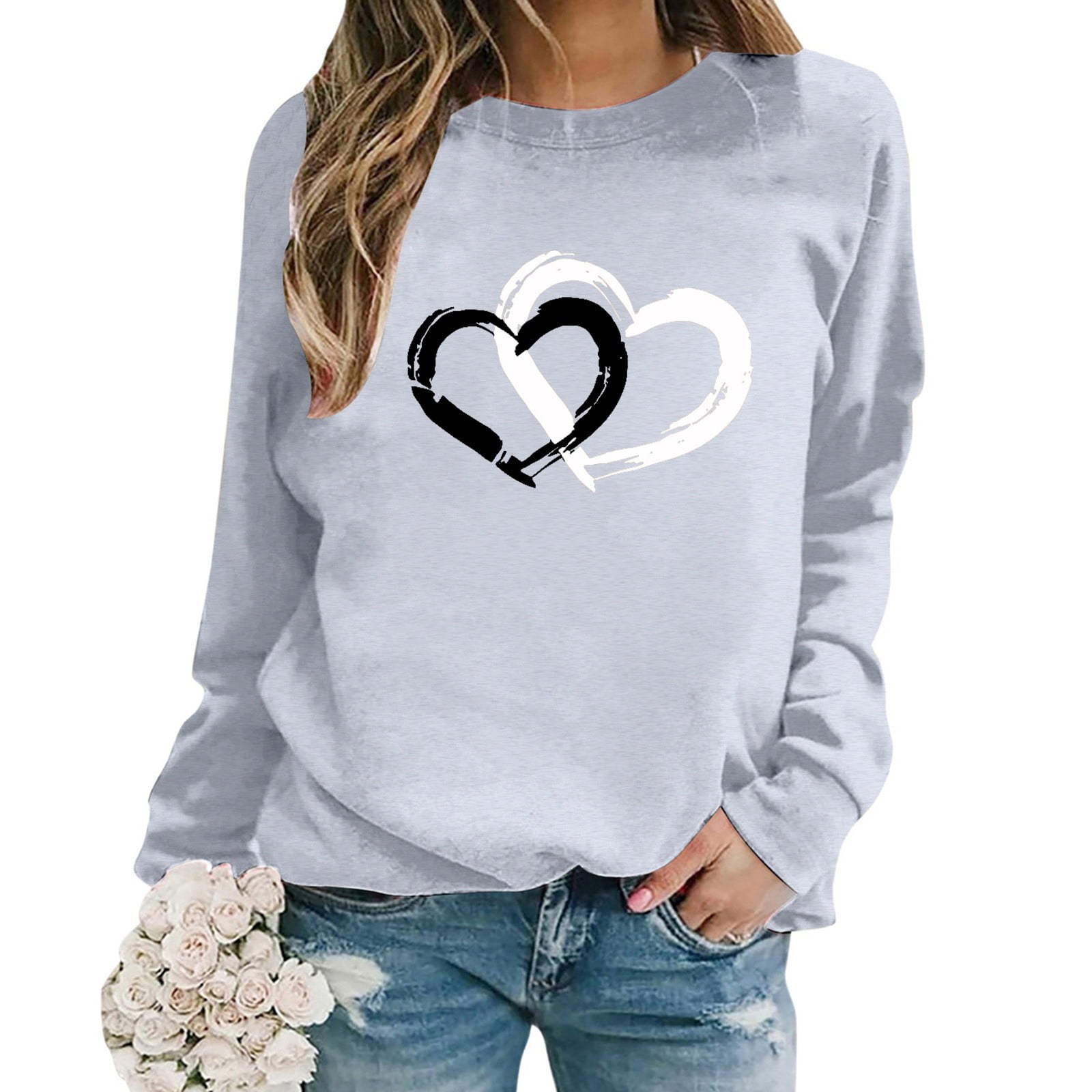 FASHOFT Valentine's Day Women's Funny Love Heart Graphic Sweatshirts ...