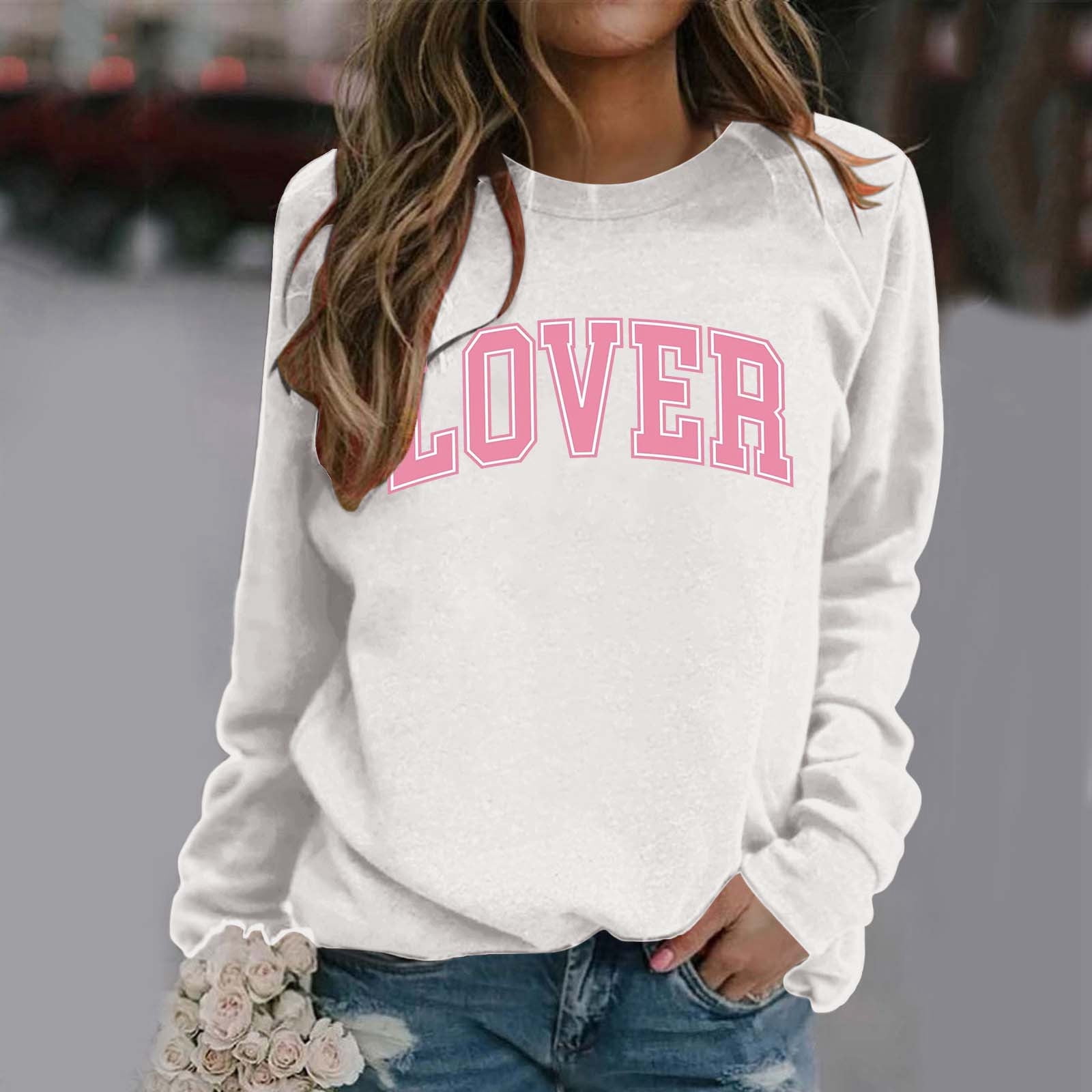 FASHOFT Valentines Day Sweatshirt For Women Love Heart Print Ladies ...
